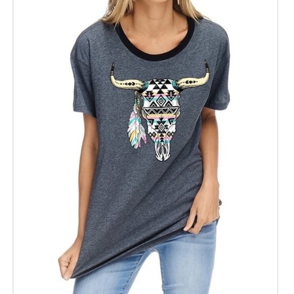 Zutter | Tops | Western Bullhead Graphic Tee In Grey Short Sleeves ...